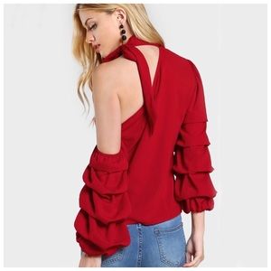 Tops | Red Ruffle One Shoulder Top | Poshmark